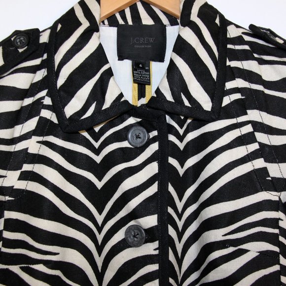 J. Crew | Jackets & Coats | J Crew Zebra Print Linen Jacket Nwot Size 6 ...
